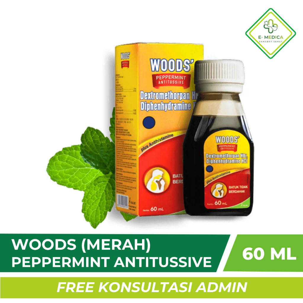 Jual Woods Peppermint Antitussive Sirup 60 ml - Woods ATT (Woods Merah ...