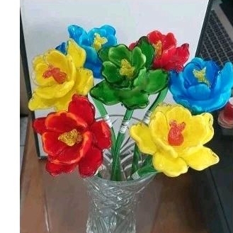 Jual 1 pc bunga kaca merah tinggi 35 cm warna sesuai request HARUS ...