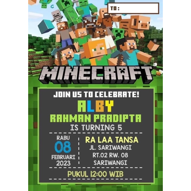 Jual Undangan Ulang Tahun Custom Tema Minecraft Motif 2 / Minecraft ...