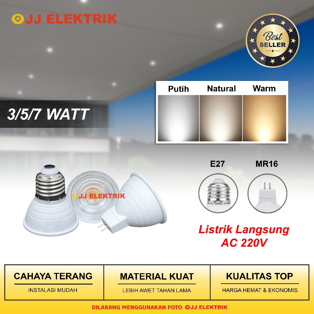 Jual Lampu Sorot LED 3 Watt 7 Watt 3W 7W Putih/Kuning Warm White/Natural White Fitting MR16 E27 ...