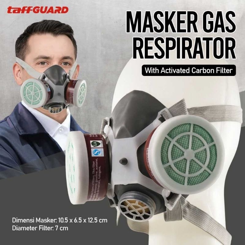 Jual TaffGUARD Masker Gas Respirator Half Face Activate Carbon Filter ...
