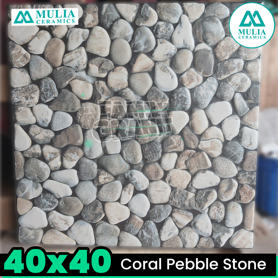 Jual Keramik Kasar 40x40 Mulia Coral Pebble Stone Motif Batu Alam Teras KW1 | Shopee Indonesia