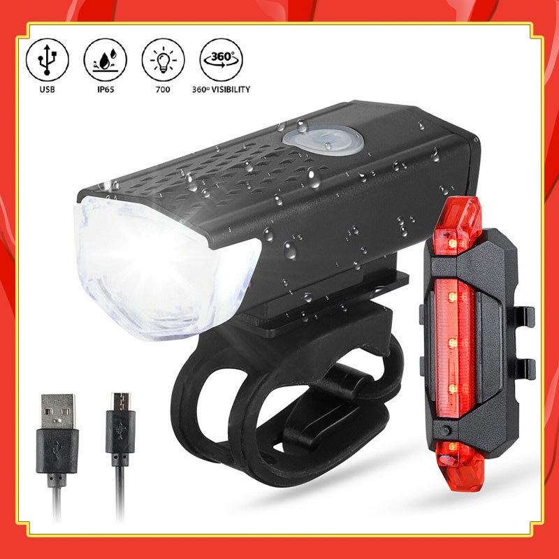 Jual Lampu Sepeda LED Light Paket 2in1 Waterproof Rechargeable USB ...