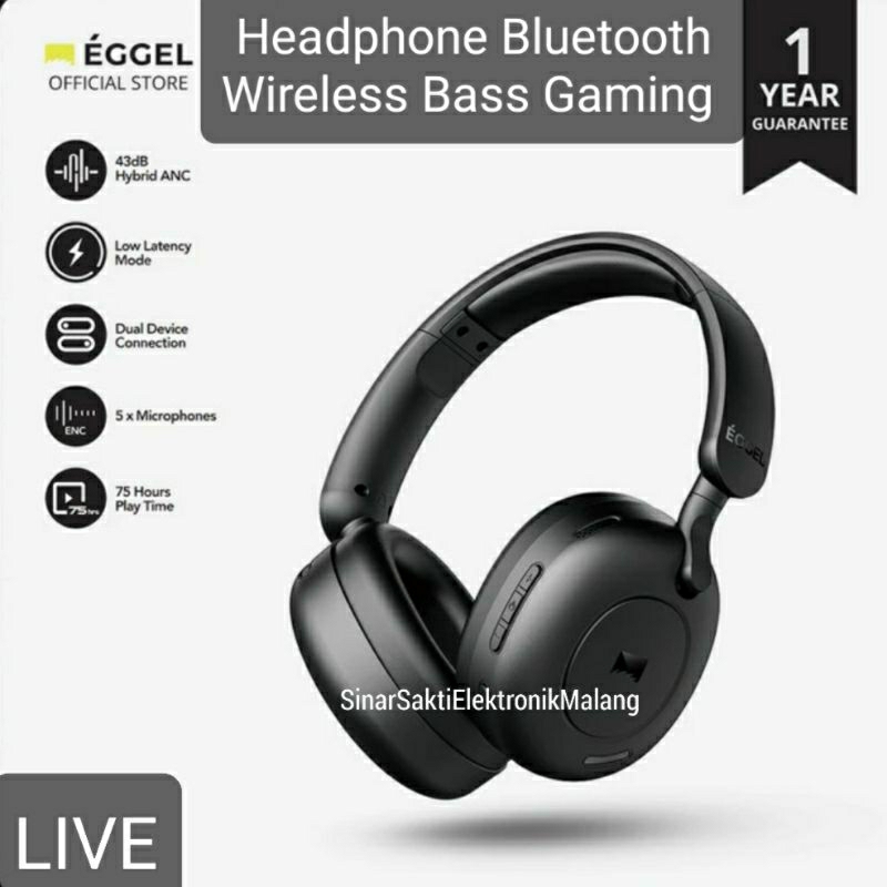 Jual Eggel Headphone Bluetooth Wireless Gaming Live Hybrid ANC Bass ...