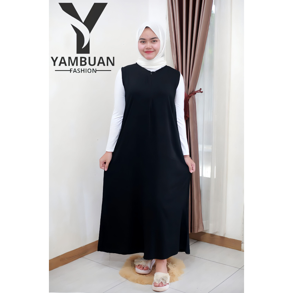 Jual Dress Jumbo Tanpa Lengan Rayon Twill Gamis Span Resleting Depan ...