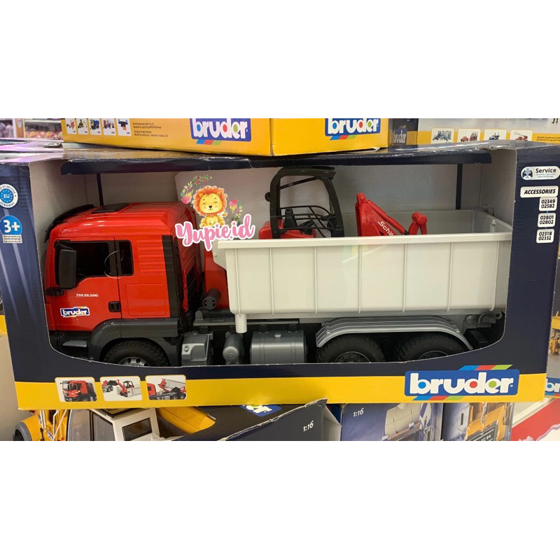 Jual Bruder 3767 MAN TGS truck with roll-off container yard loader ...