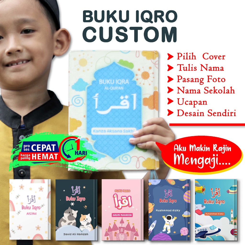 Jual Iqro Custom Tulis Nama Desain Cover Iqro Warna Custom Hard Cover ...