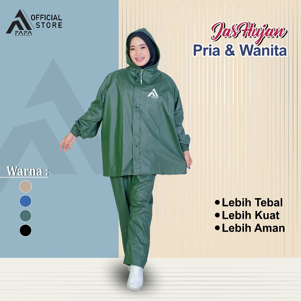 Jual Mantel Jas Hujan Wanita Pria Dewasa Setelan by FAFA Original Anti Rembes / Raincoat Mantol ...