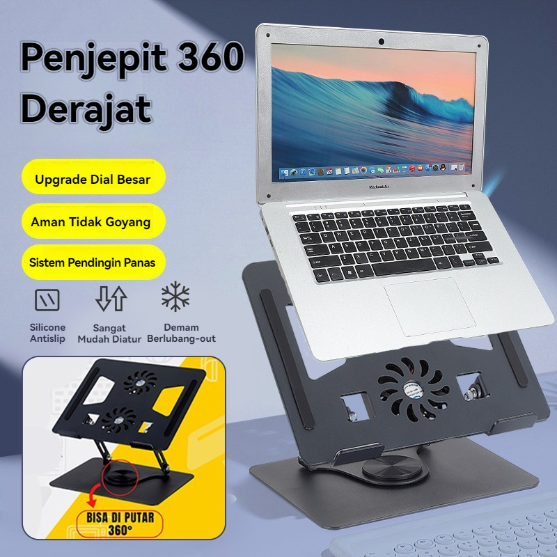 Jual Laptop Stand Aluminium Portable Fold Holder Fan Cooling Rotasi 360 derajat For 11-17.3 ...