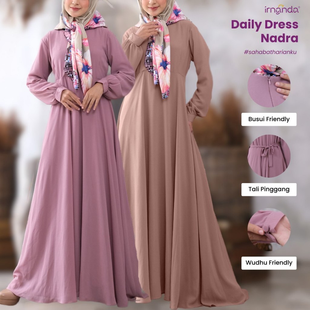 Jual IRNANDA Gamis Polos Bahan Ceruty Babydoll Premium Nadra dress ...