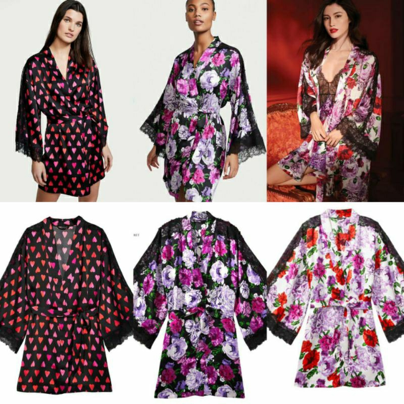 Jual Victoria's Secret Satin Lace Inset Robe / Dress Kimono Piyama ...