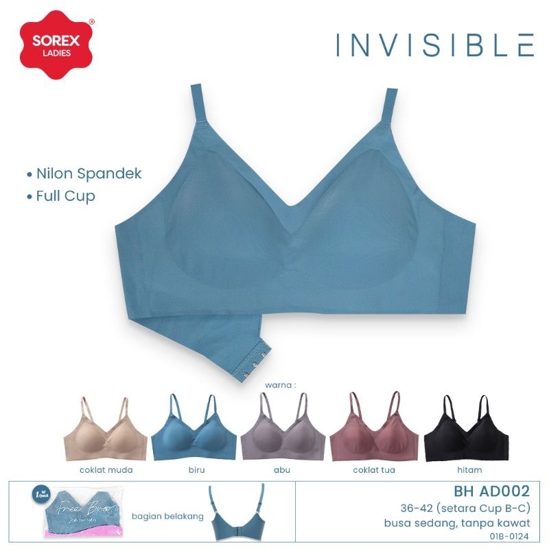 Jual Sorex AD001, AD002 Bra / Bralette Tanpa Kawat Busa Sedang Bahan Seamless Cup B - C Bra ...