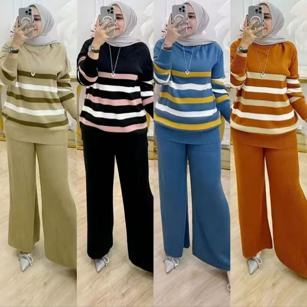 Jual Set Rajut Rara/ Set rajut garis garis / Setelan Rajut wanita Premiun Motif Salur Terbaru ...