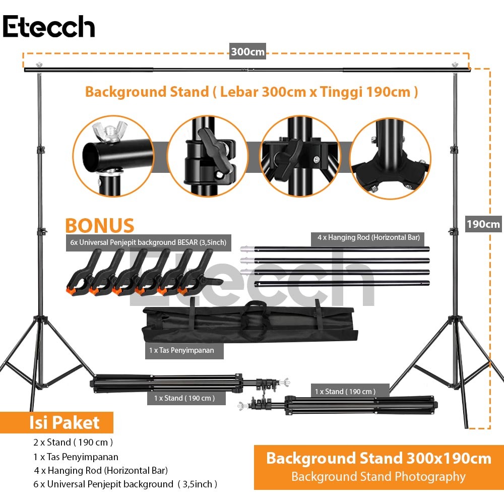 Jual Portable Background Stand 3M untuk Background Studio Foto Backdrop ...
