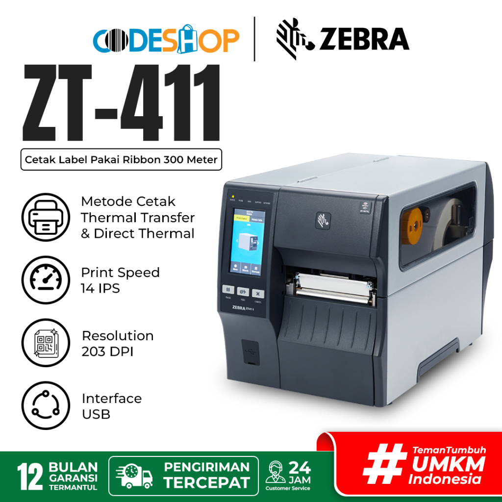 Jual Zebra ZT411 / ZT-411 / ZT 411 Printer Label Barcode Bisa Tanpa Ribbon | Shopee Indonesia