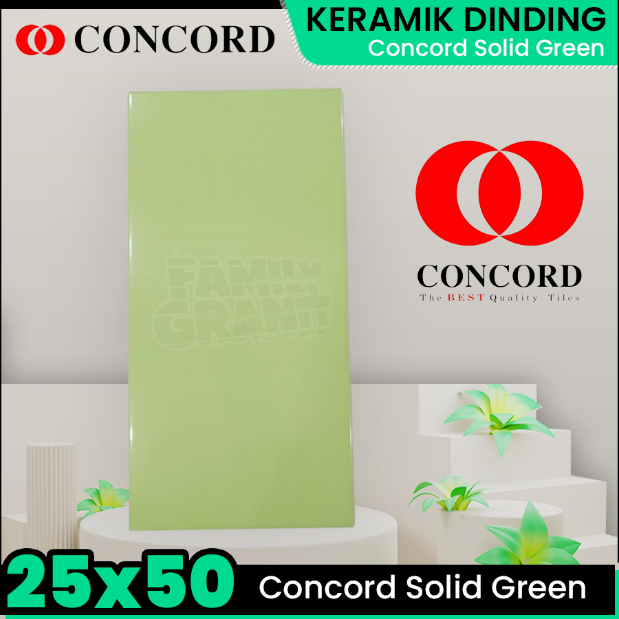Jual Keramik Dinding 25x50 Concord Element Solid Green Super Glossy KW1 ...