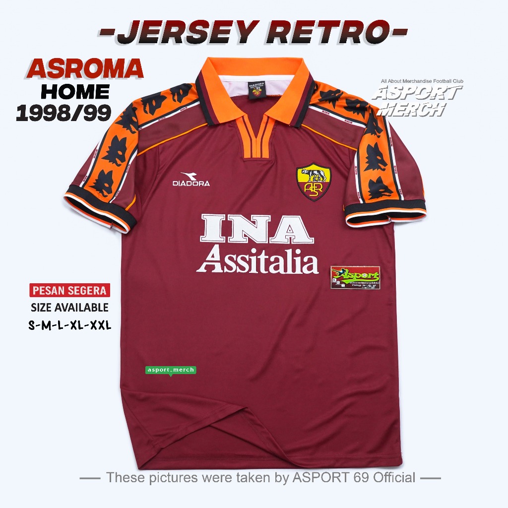 Jual JERSEY ROMA RETRO HOME 1998 1999 SOCCER JERSEY RETRO ROMA 98 99 ...