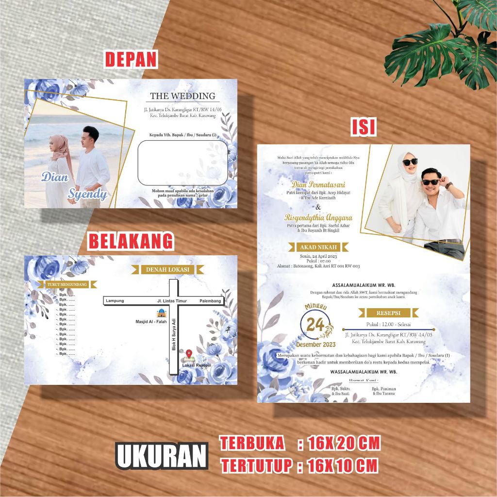 Jual undangan pernikahan lipat A Free (desain, plastik, foto, denah ...