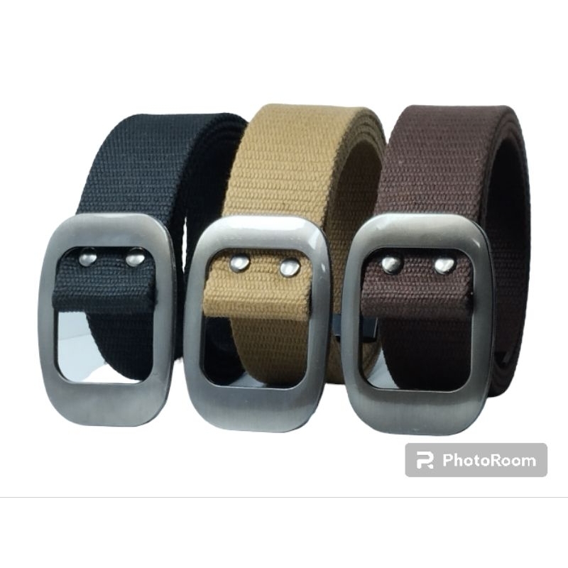 Jual Sabuk Ikat Pinggang Pria Katun Canvas Oval Kepala besi tebal dop ...