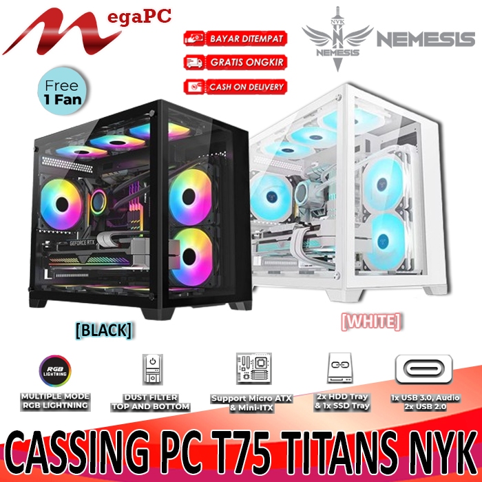 Jual PC CASE / Cassing PC Gaming NYK Nemesis Titans T75 Free 1 Fan RGB ...