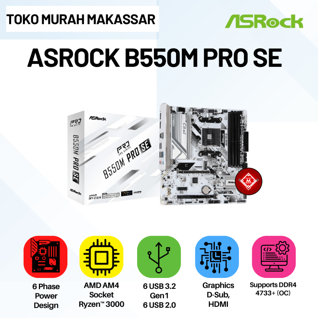 Jual Motherboard Asrock B550M PRO SE (Socket AM4, B550) / MAI40-ASR ...