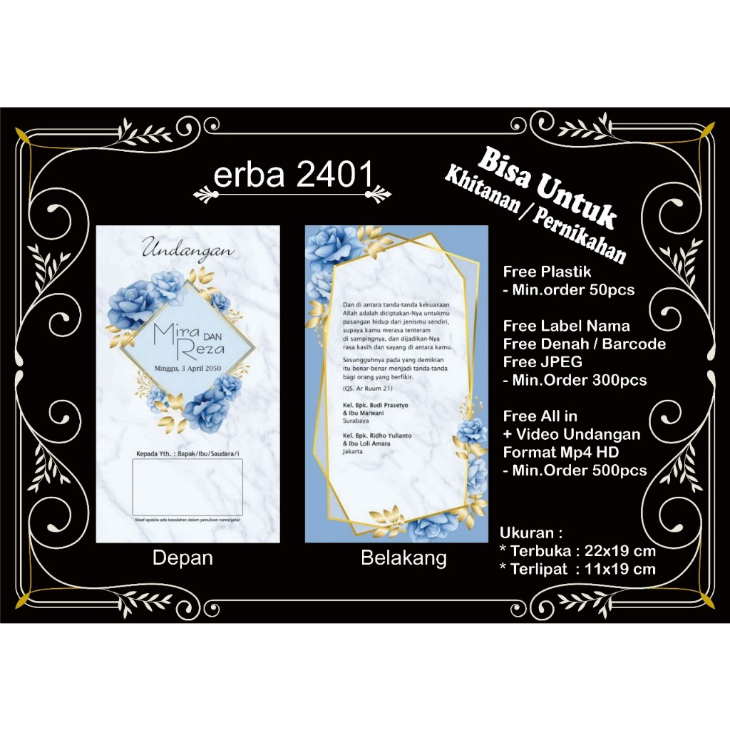 Jual Cetak print Undangan ERBA 2401 Nikah Pernikahan/ Khitan/ Sunat ...