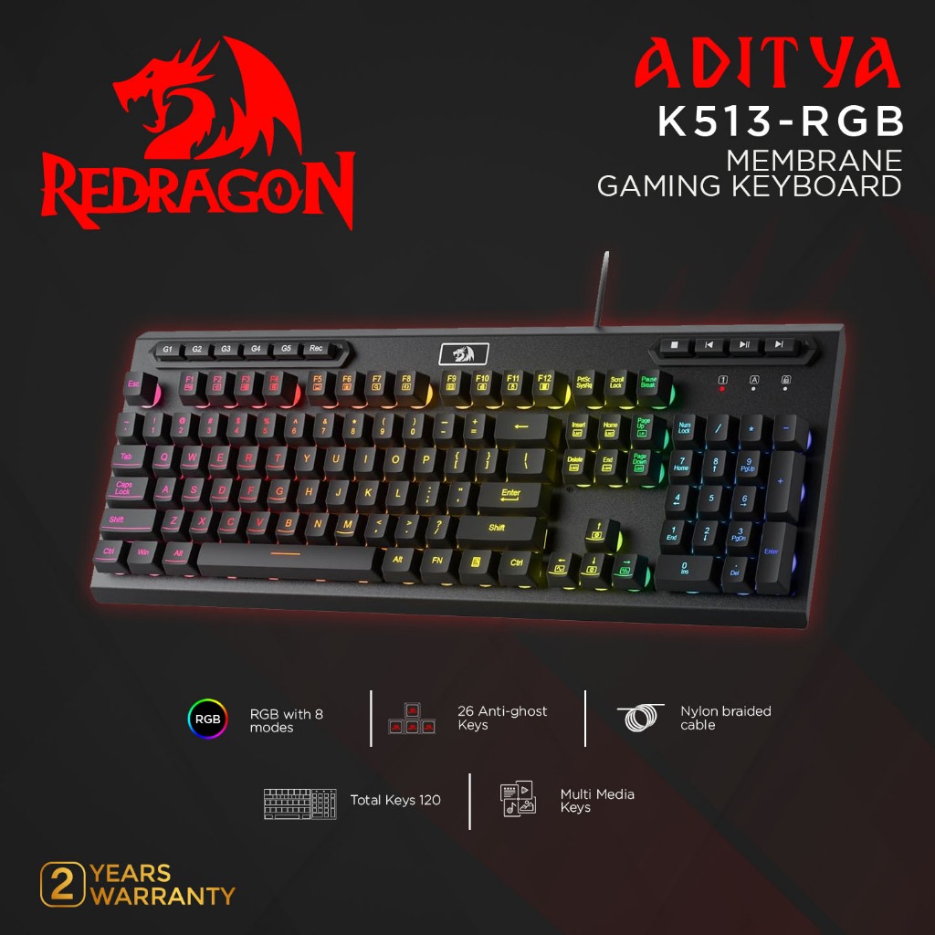 Jual REDRAGON Membrane Gaming Keyboard RGB ADITYA - K513-RGB | Shopee ...