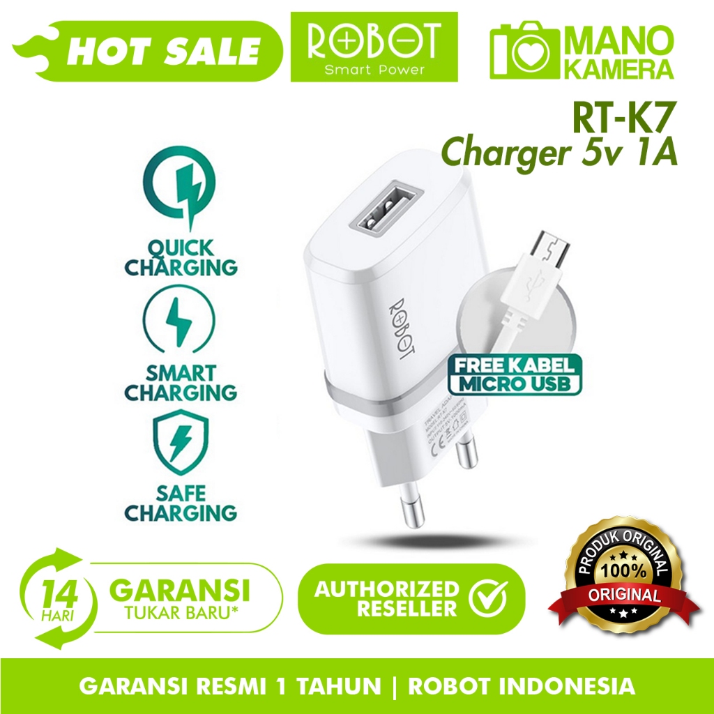 Jual ROBOT RT-K7 Quick Charge Output 5V/1A Fireproof Charger USB ...