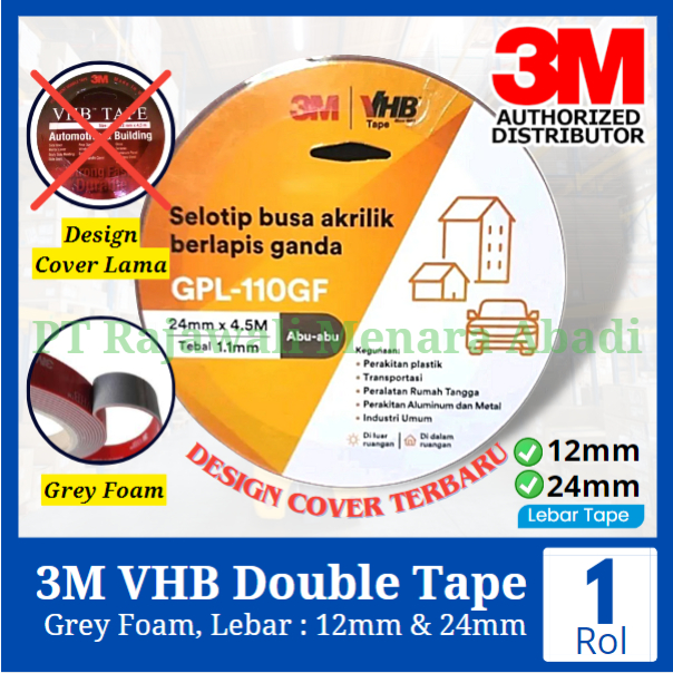 Jual 3M VHB Double Tape Isolasi Bolak Balik (Varian Lebar : 12mm / 24mm) | Shopee Indonesia