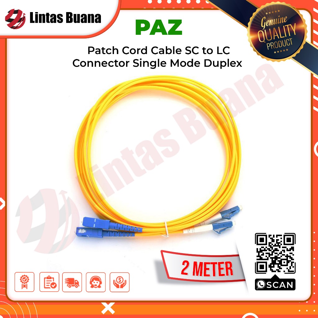 Jual Patch Cord Cable SC to LC UPC Connector Single Mode Duplex 2 Meter PAZ | Shopee Indonesia