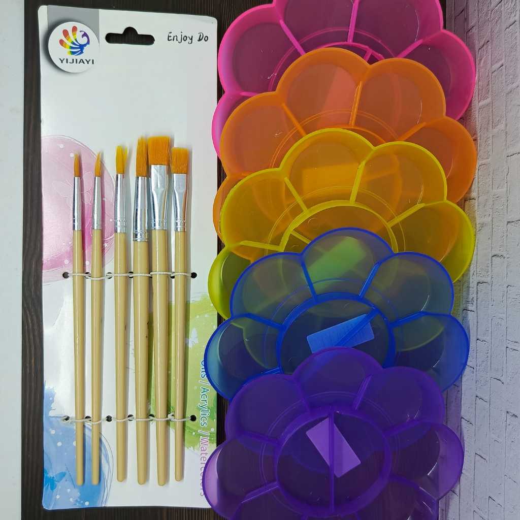 Jual Paket Melukis Kuas 1 Set Dan Palet Bulat Tebal Transparant ...