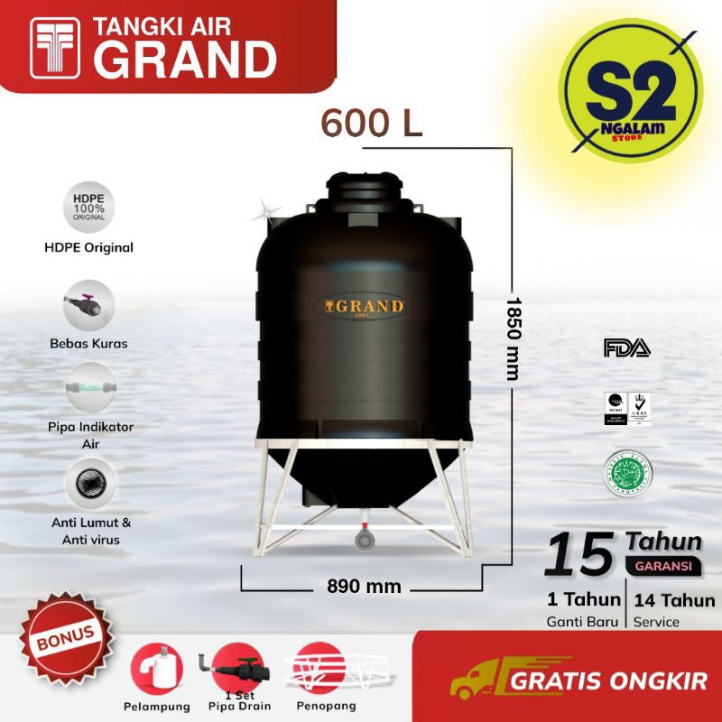 Jual Tandon Air Toren Air Tangki Air Grand Auto Drain 600 Liter ...