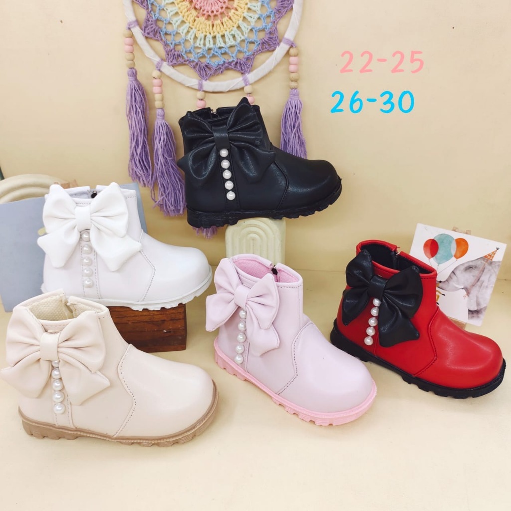 Jual Sepatu Boots Anak Perempuan Sol Karet Anti Slip Motif Pita Mutiara ...
