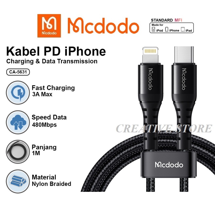 Jual Kabel Data Iphone MCDODO PD 36W Type C to Lightning Quick Charge 3A - CA 5631 | Shopee ...
