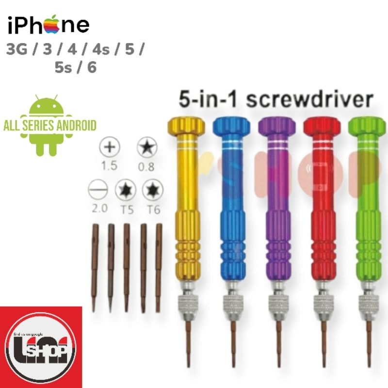 Jual Obeng Set 5 in 1 buat Laptop Mac HP handphone iphone maksimal seri ...