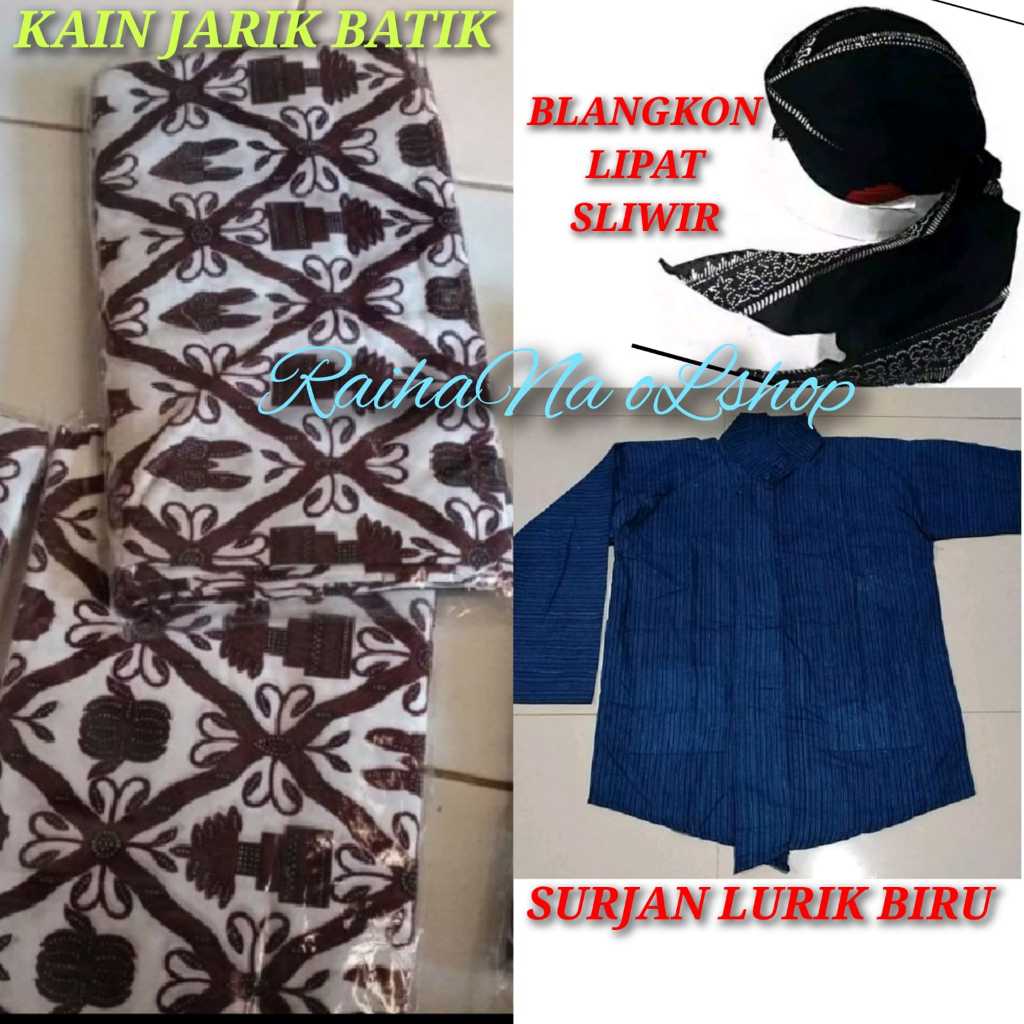Jual BAJU ADAT JAWA LAKI | SURJAN LURIK BIRU + KAIN JARIK BATIK + BLANGKON LIPAT SLIWIR ...