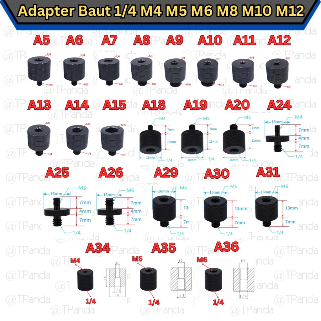 Jual 1/4 To M4 M5 M6 M8 M10 M12 Adapter Baut Camera Converter Screw Male Female Aksesoris ...