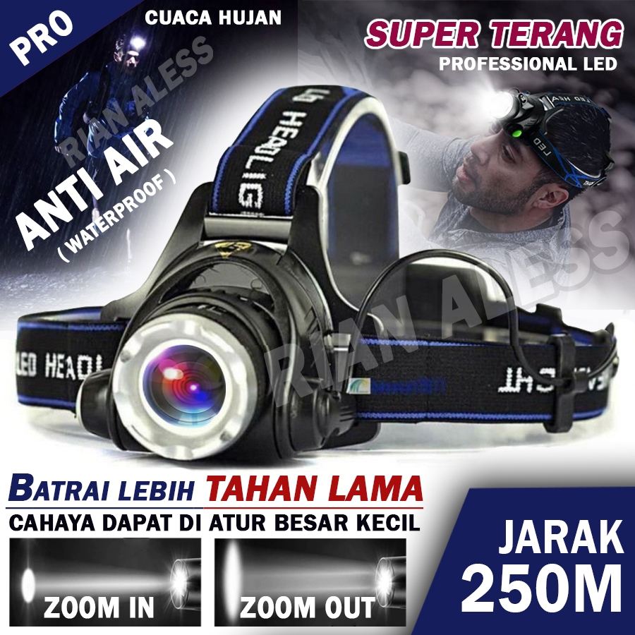 Jual Senter Led Kepala Super Terang Anti Air Waterproof Lampu Senter ...