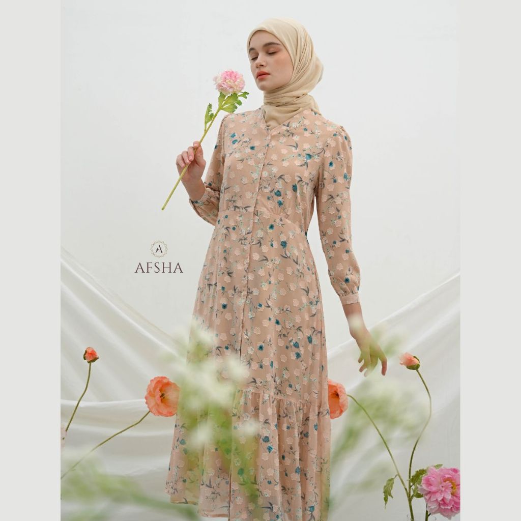 Jual Afsha Flora Dress Raya Collection - Dress Wanita Lebaran Motif ...