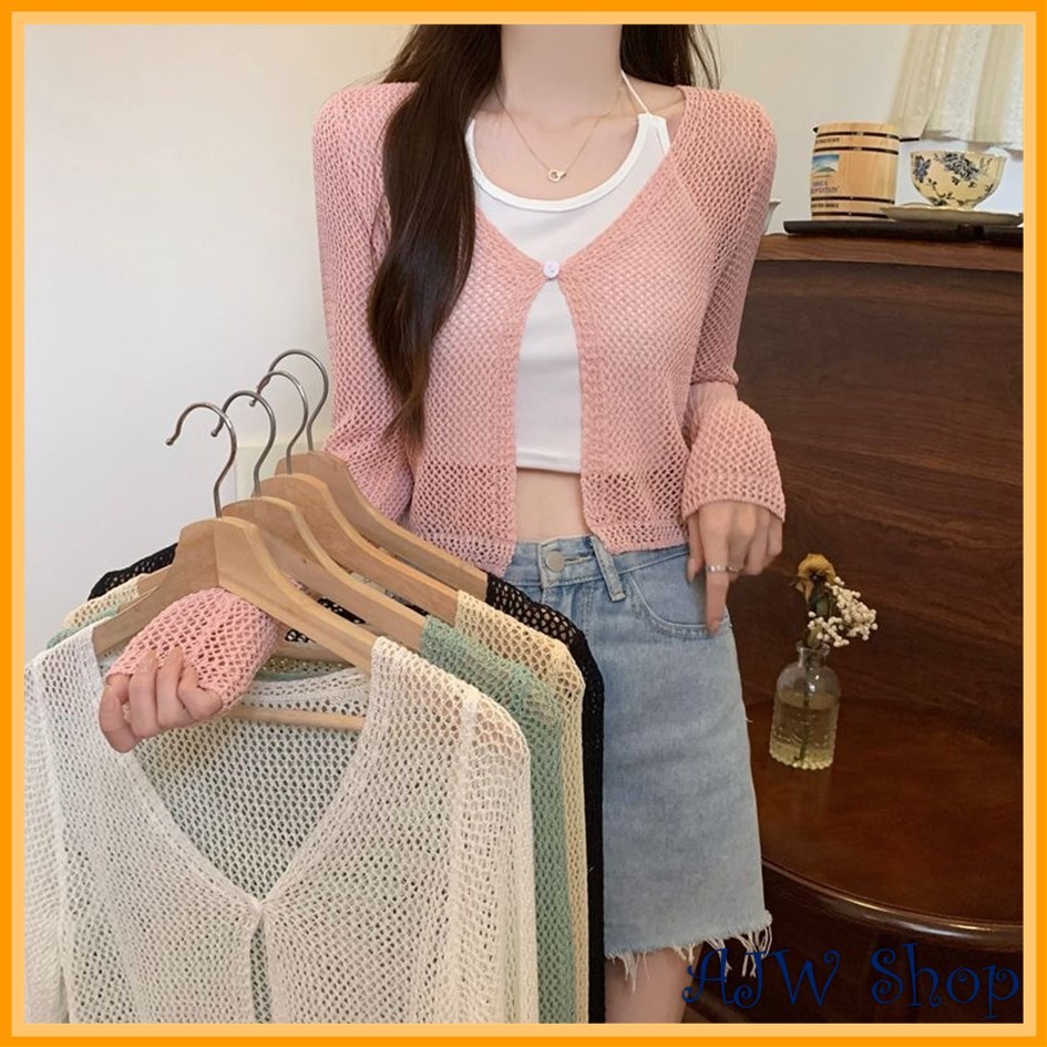 Jual AJW Cardigan Wanita Crop Top Jaring Korean Style WBP | Kardigan Rajut Jaring Kekinian ...