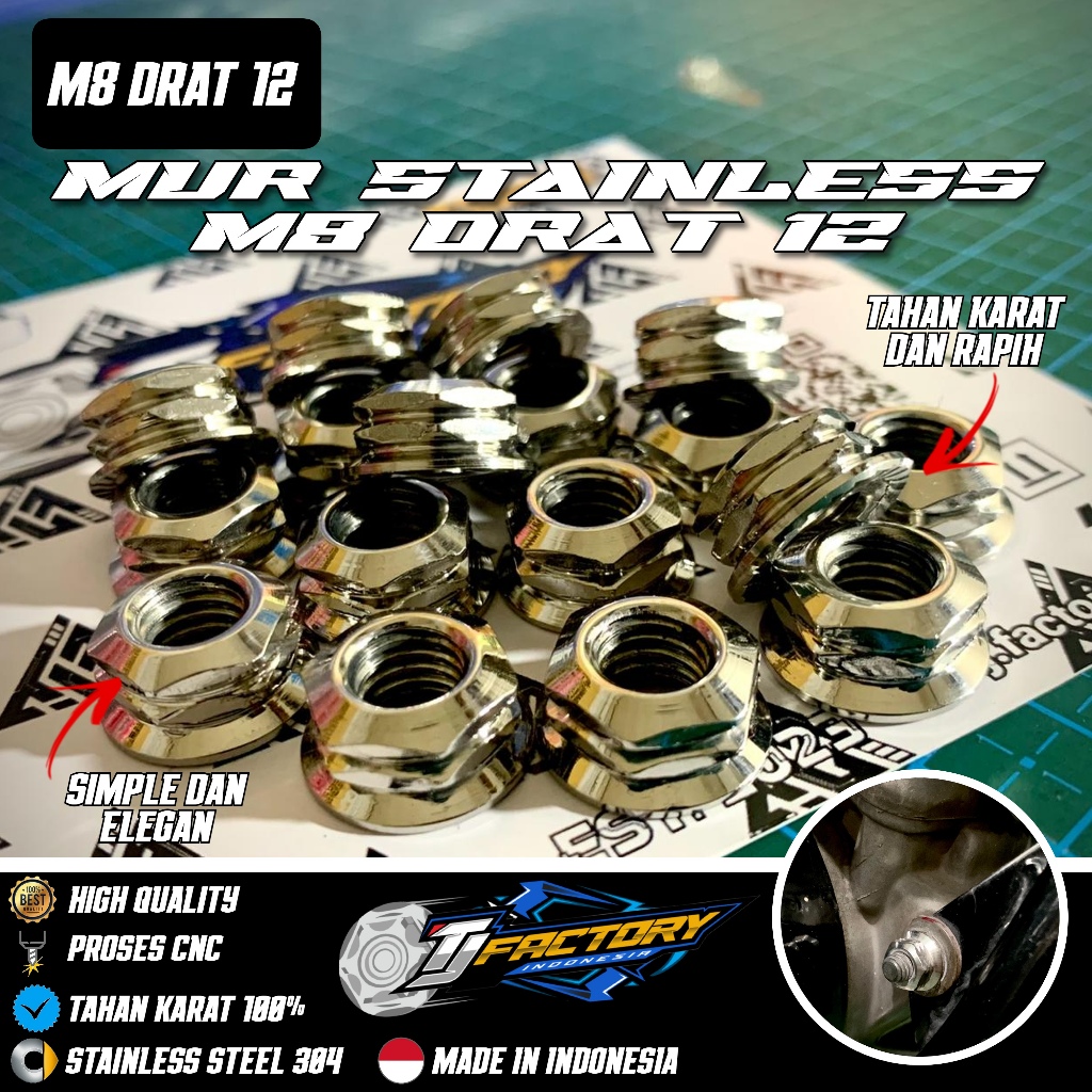 Jual Mur Stainless Drat 12 M8 CNC tipe HEX PLUS M8 by TJ Factory Handmade Probolt Indonesia ...