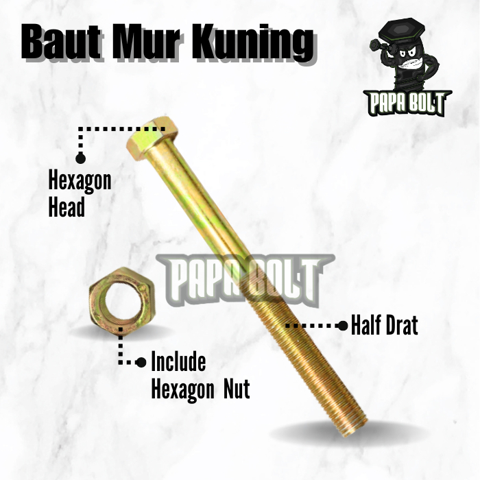 Jual Baut Mur Hexagon Kuning M8 x 90-150mm Kunci 12 P 1.25 | Shopee ...