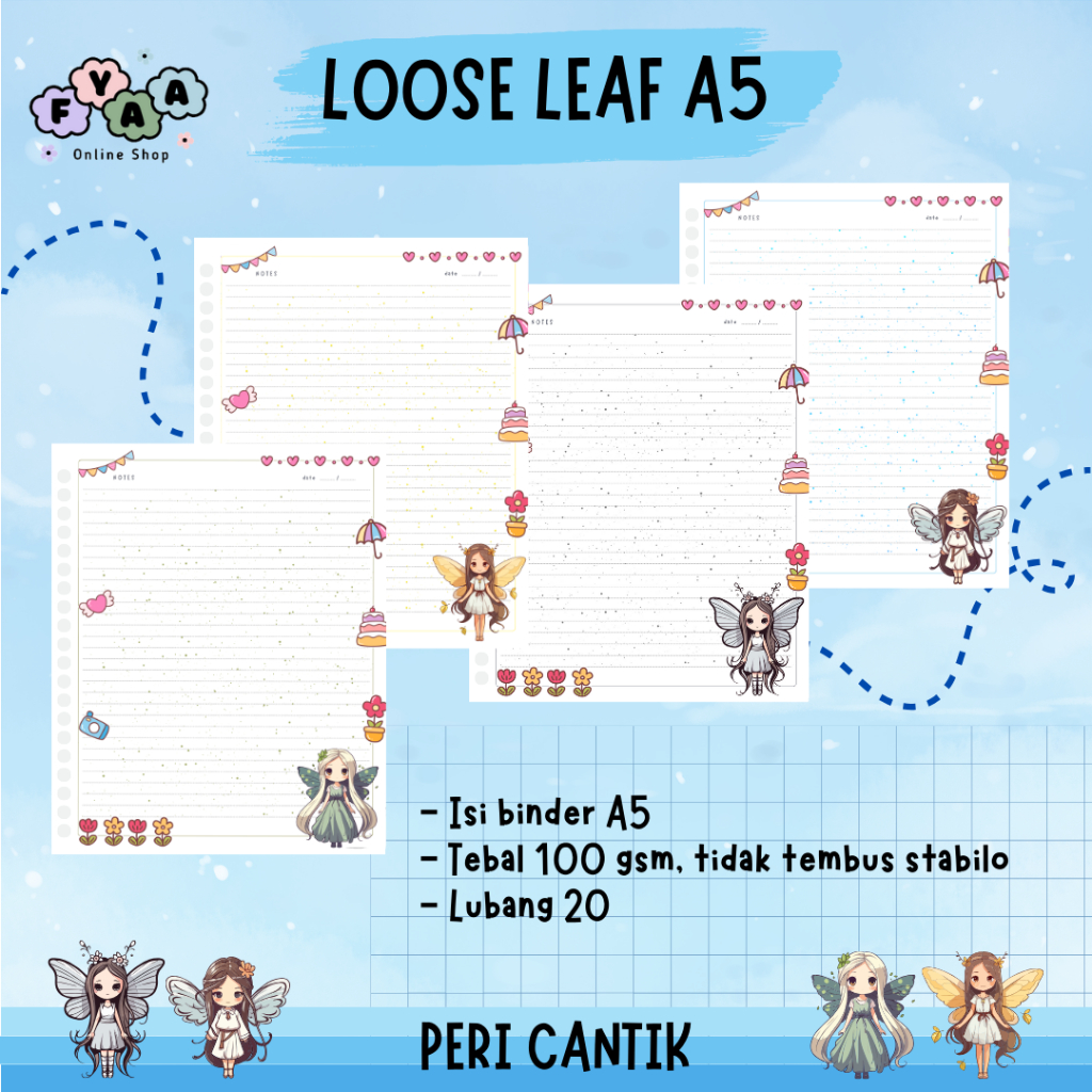 Jual KERTAS LOOSE LEAF ISI BINDER REFILL NOTEBOOK A5 KARAKTER PERI ...