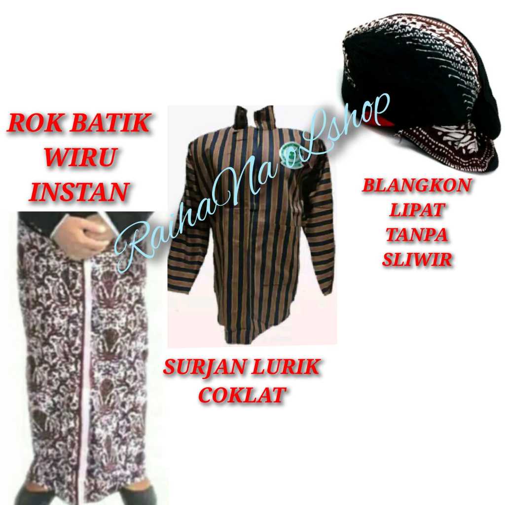 Jual BAJU ADAT JAWA LAKI/COWO | SURJAN LURIK COKLAT + BLANGKON LIPAT TANPA SLIWIR + ROK BATIK ...