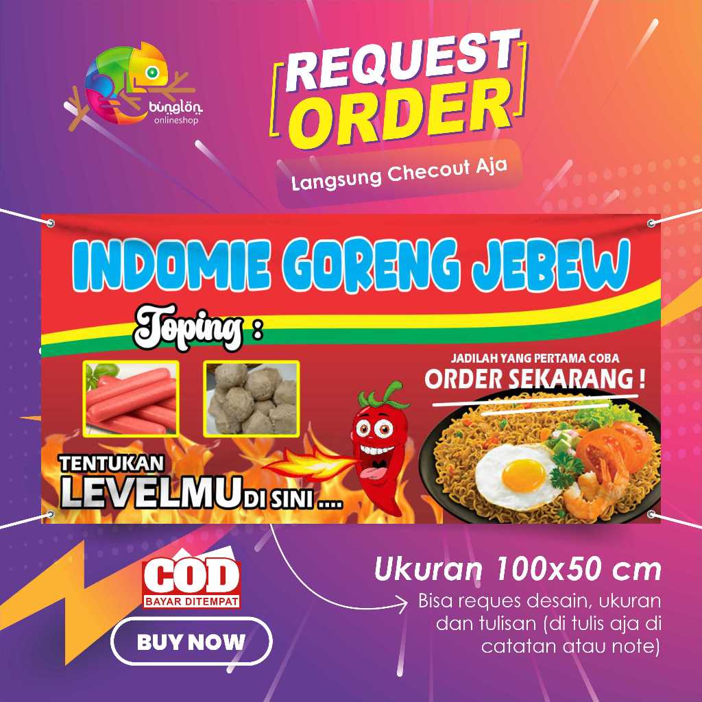 Jual Spanduk Banner 100x50 Indomie Goreng Jebew Custom Desain | Shopee ...