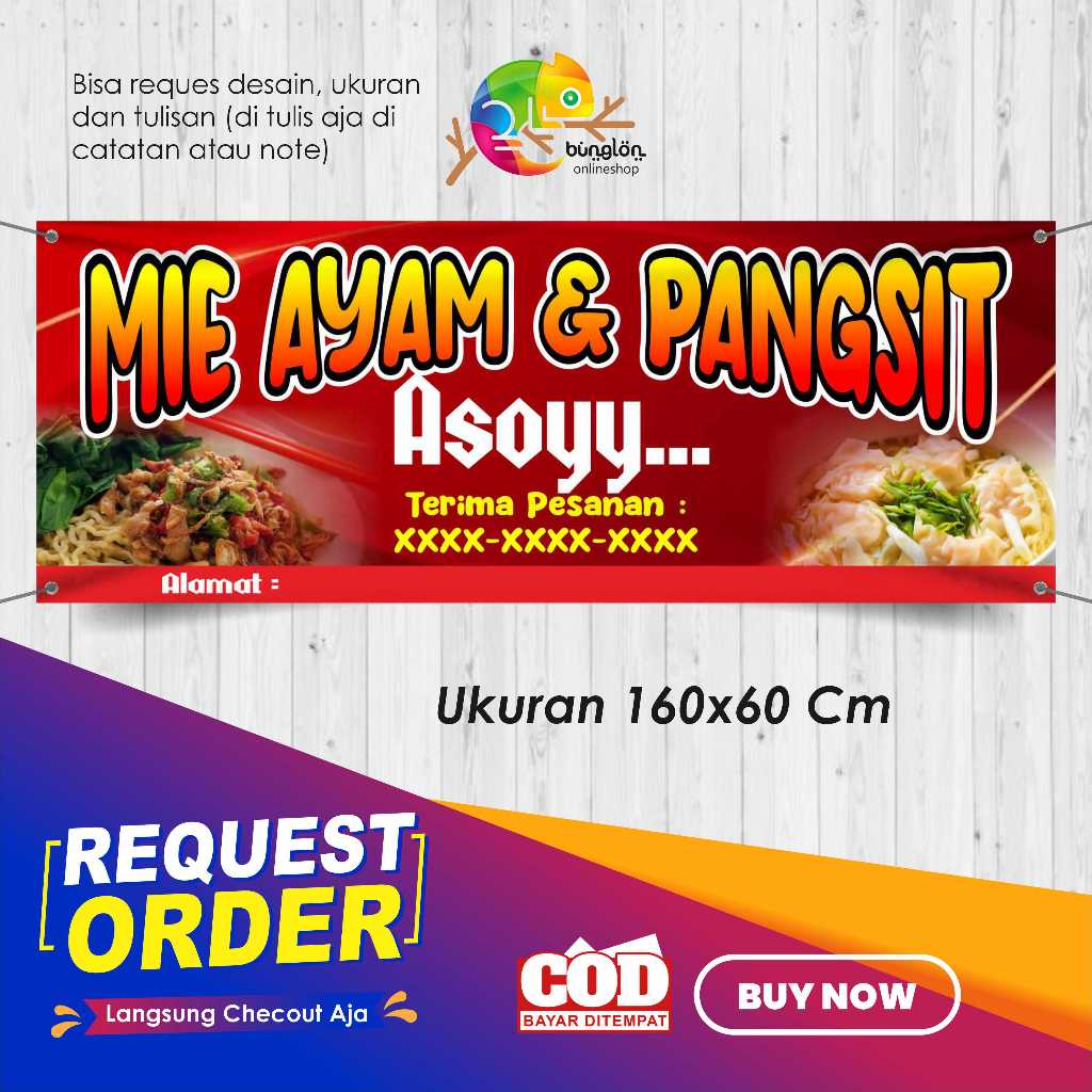 Jual Spanduk Banner 160x60 Mie Ayam Pangsit Custom Desain | Shopee ...