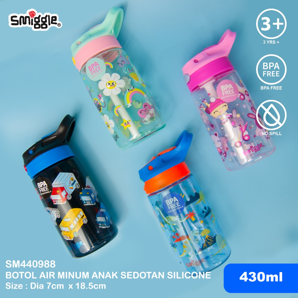 Jual BOTOL SMIGGLE JUNIOR BOTOL AIR MINUM ANAK SEDOTAN SILICONE 430ML BPA FREE | Shopee Indonesia