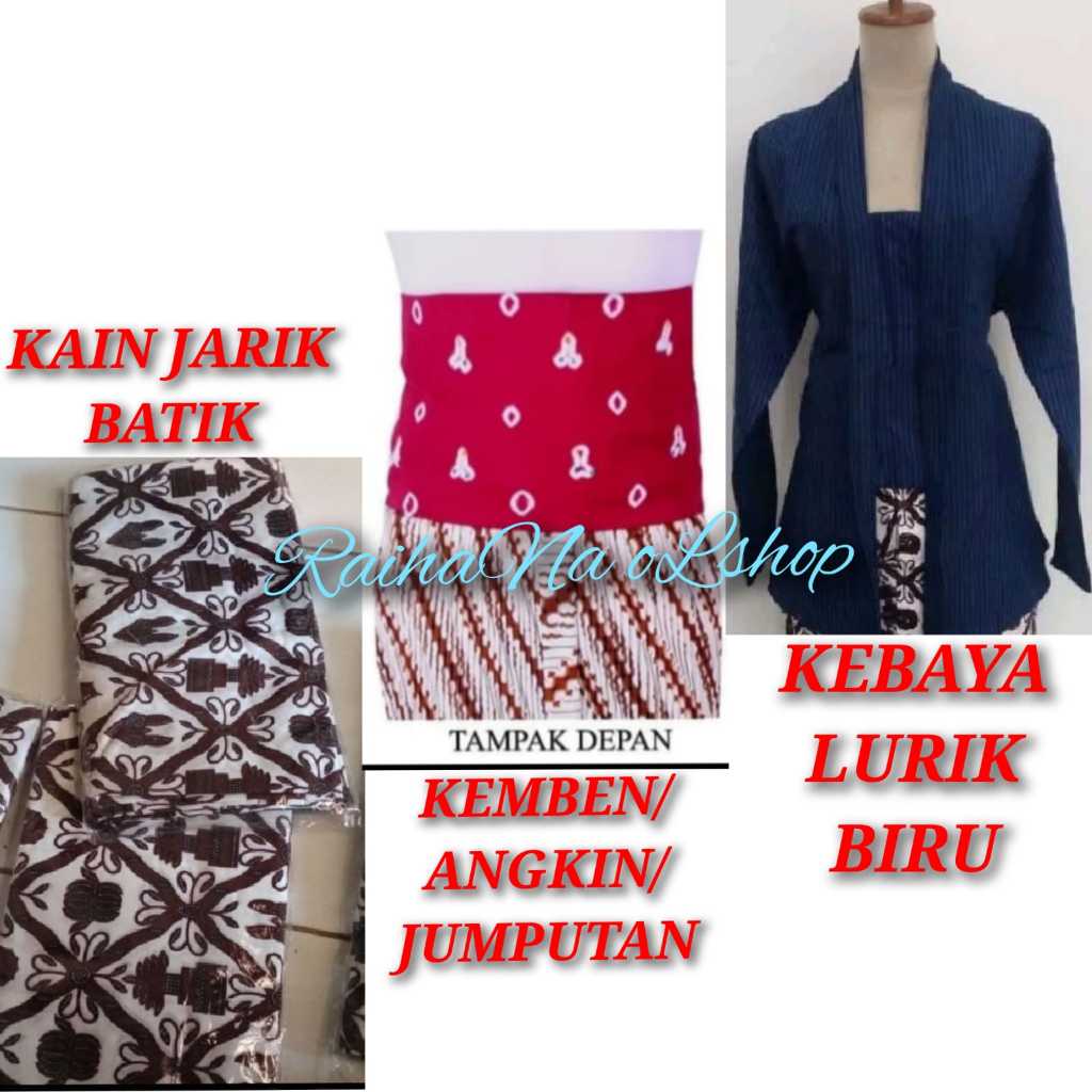 Jual BAJU ADAT JAWA PEREMPUAN/CEWE/WANITA | KEBAYA LURIK BIRU + KAIN JARIK BATIK + KEMBEN/ANGKIN ...