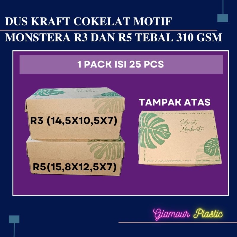Jual Dus Cokelat Motif Monstera ukuran R3 dan R5(1 pack isi 25 pcs ...
