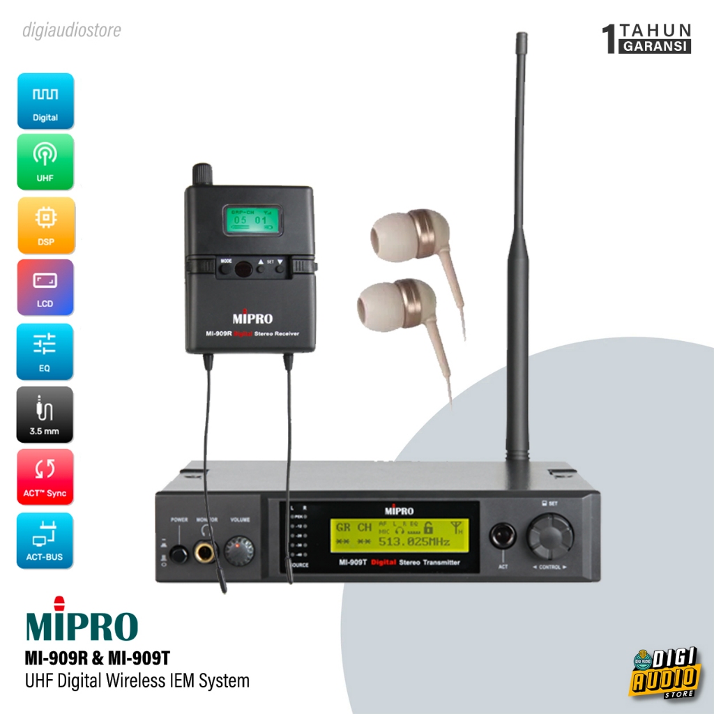 Jual Wireless In Ear Monitor IEM Set MIPRO MI-909R & MI-909T - Receiver ...